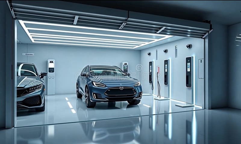 Smart Garage EV Charging Station Stock Video - Video of futuristic ...