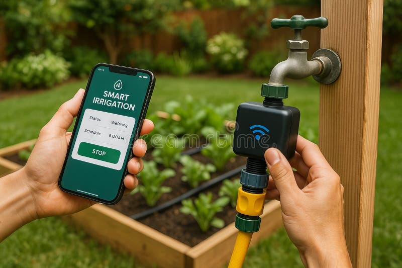 Smart Garden Connection - Hands Setting Up Digital Irrigation System ...