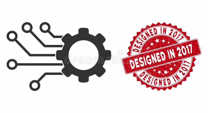Smart Gear Icon with Textured Designed in 2017 Stamp Stock Illustration ...