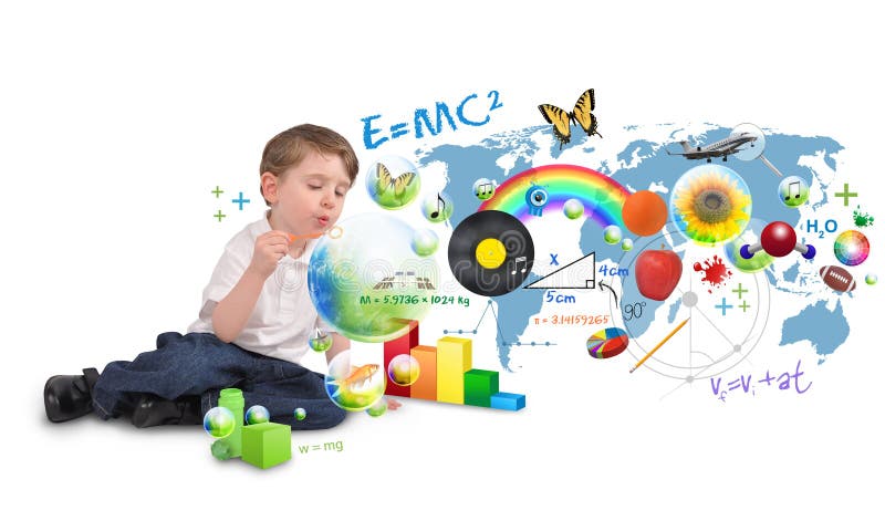 Smart Genius Boy Blowing Scinec and Art Bubbles Stock Photo - Image of ...