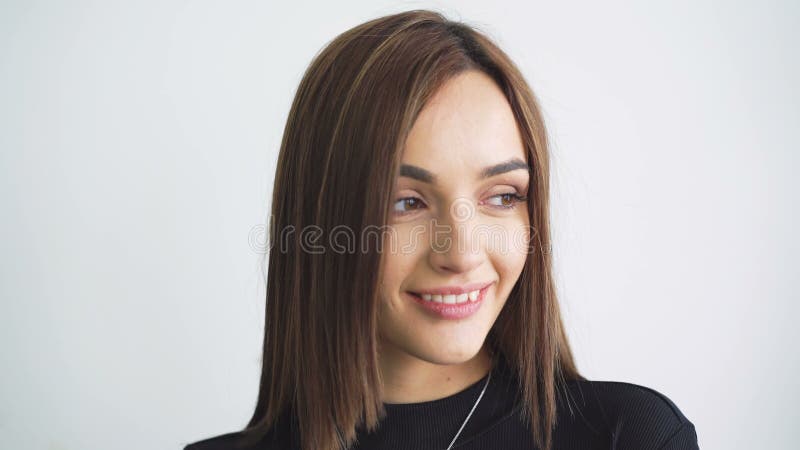Close Up Passionate Girl Touching Her Face. Looking at the Camera on ...
