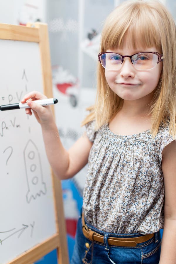 Smart Girl Near White Board Stock Photo - Image of intelligence ...