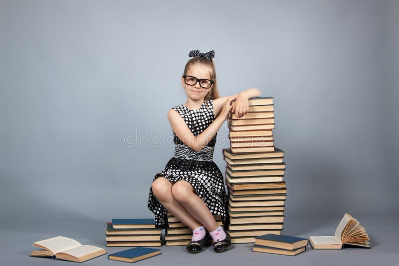 Smart Girl Reading a Big Green Book Stock Image - Image of learn ...