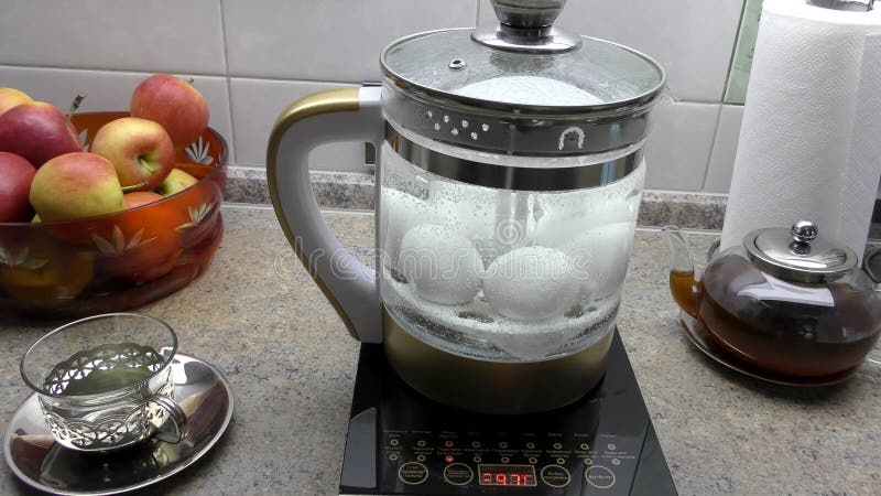 Smart Glass Electric Kettle with Control Panel. Camera Movement Stock ...