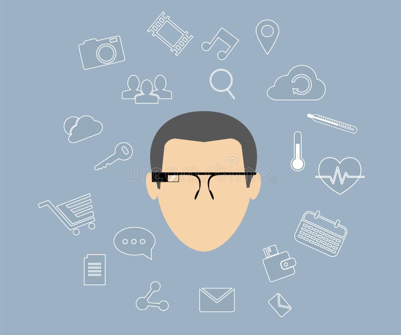 Smart Glasses with Map and Red Pinpoint on Screen. VR Virtual Reality ...