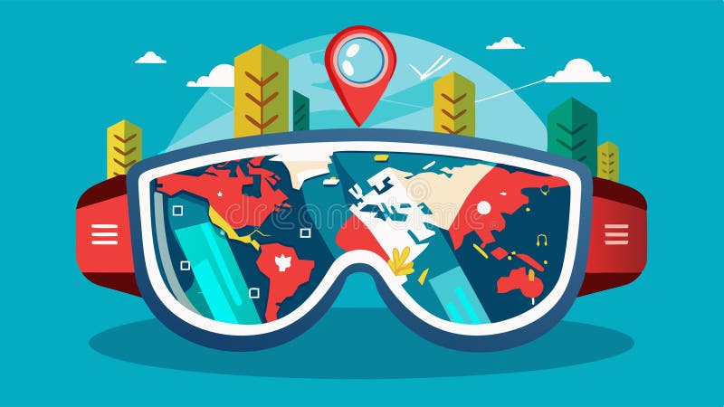 Smart Glasses with Map and Red Pinpoint on Screen. VR Virtual Reality ...