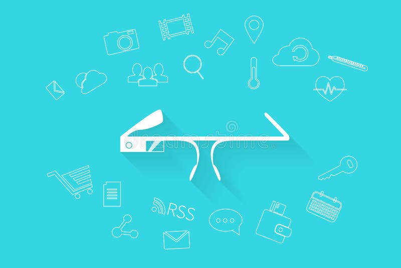 Smart Glasses with Map and Red Pinpoint on Screen. VR Virtual Reality ...