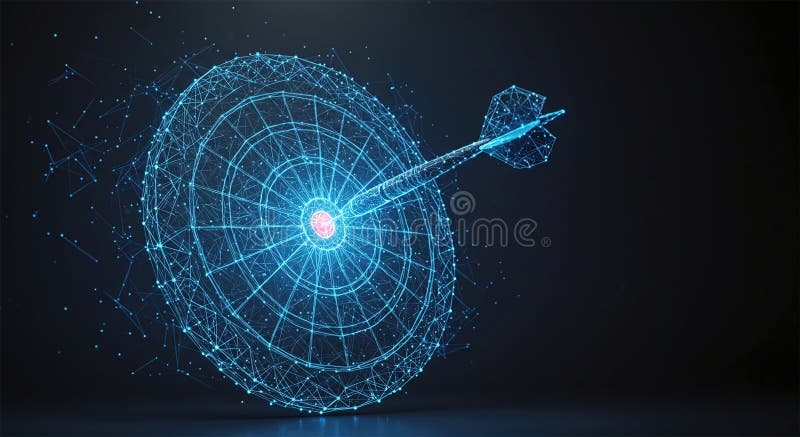 Smart Goal Setting, Dart Hit the Center of Dartboard Glowing Blue. Low ...