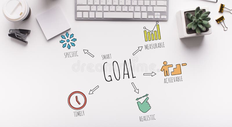 Smart Goal Wordcloud with Words Over White Office Table Background ...