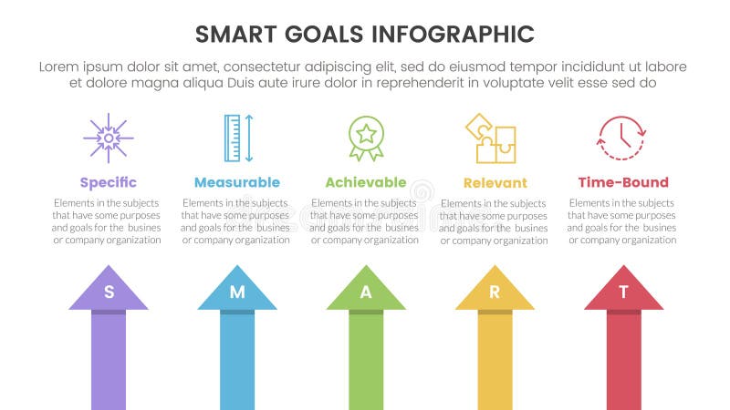 SMART Goals Setting Framework Infographic with Arrow Shape Top ...