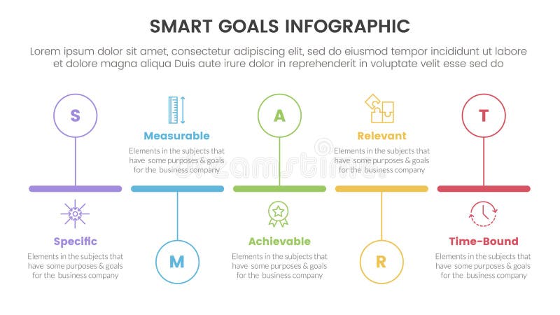 SMART Goals Setting Framework Infographic with Timeline Horizontal ...