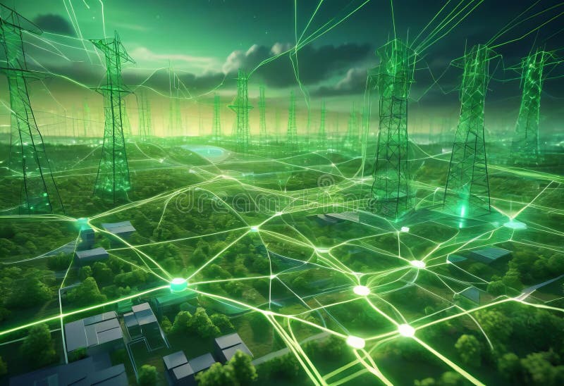 Smart Grid and Communication in a Green Stock Illustration ...