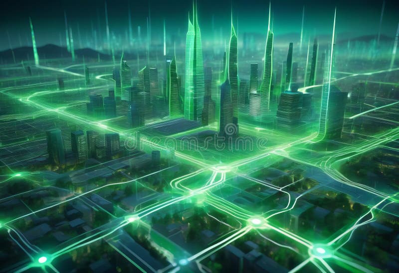 Smart Grid and Communication in a Green Stock Illustration ...