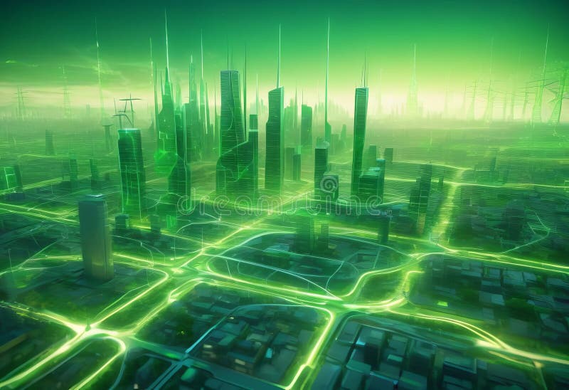 Smart Grid and Communication in a Green Stock Illustration ...