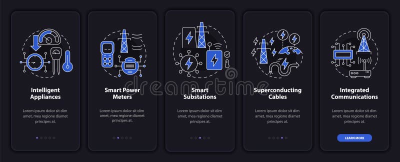 Smart Grid Components Night Mode Onboarding Mobile App Screen Stock ...