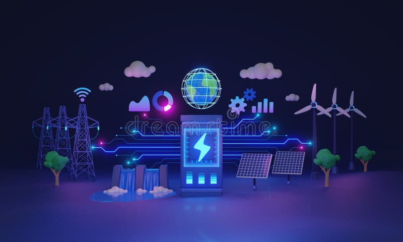 Smart Grid and Effective Electricity Distribution in 3D Illustration ...