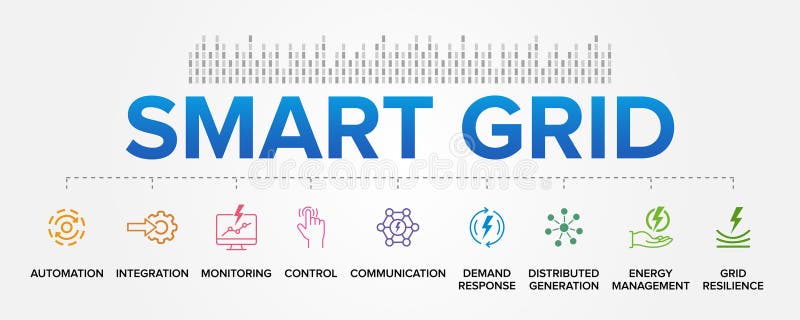 Smart Grid or Electrical Grid Concept Vector Icons Set Infographic ...