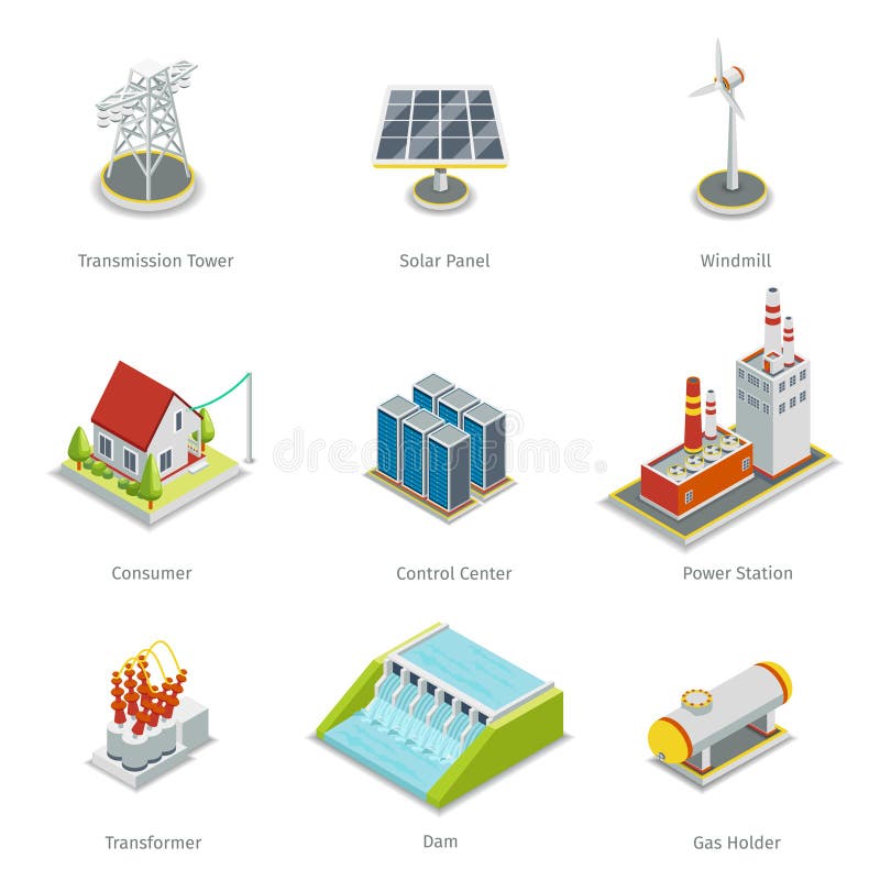 Smart Grid Elements. Power Smart Grid Items Vector Set Stock Vector ...