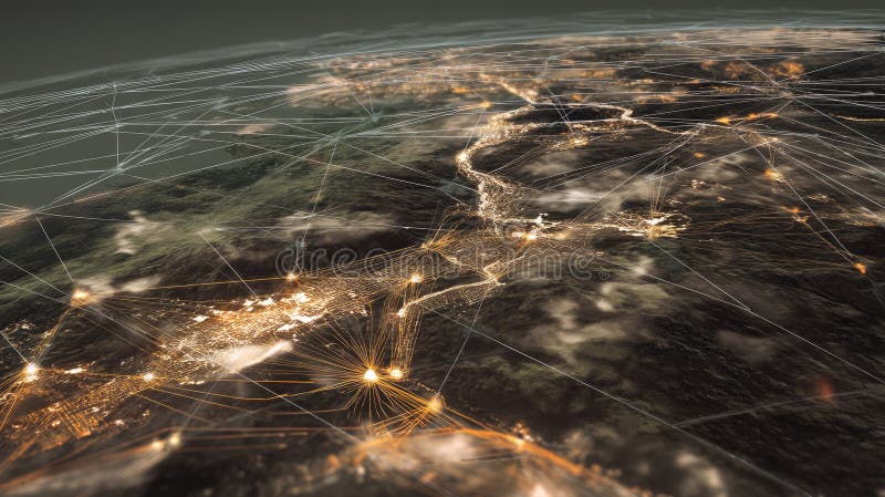 Smart Grid Energy Map, Digital Lines and Glowing Nodes Across Terrain ...