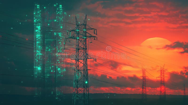 Smart Grid Power Lines Transmitting Digital Energy Data Stock Photo - Image of smart, global ...