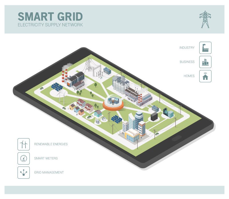 Smart Grid and Power Supply Stock Vector - Illustration of infographic ...