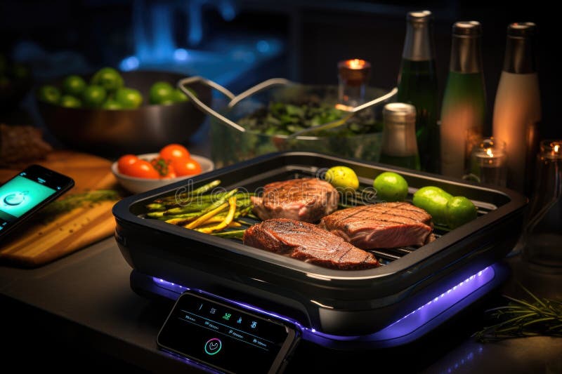 Smart Grill with Connected Smartphone App on Screen Stock Photo - Image ...