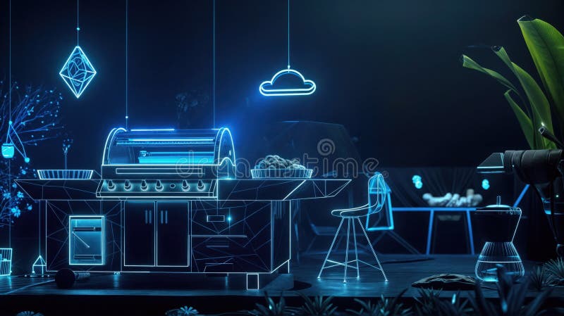 Smart Grill Setup with Neon Lights Stock Illustration - Illustration of ...