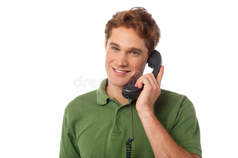 Smart Guy Answering Phone Call Stock Photo - Image of isolated, studio ...