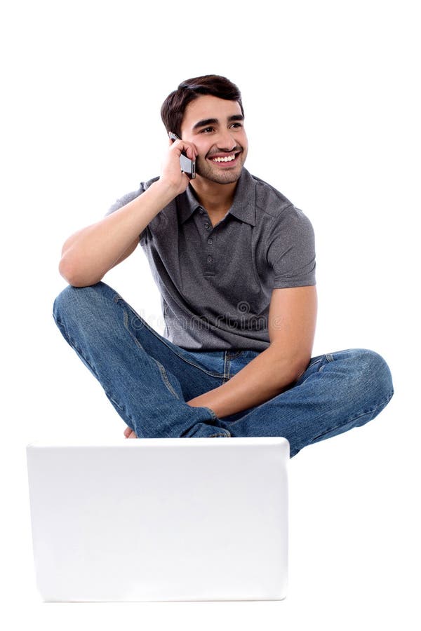 Smart Guy Communicating through Cellphone Stock Photo - Image of away ...