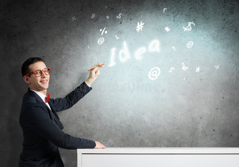 Smart guy draw on wall stock image. Image of student - 64931163