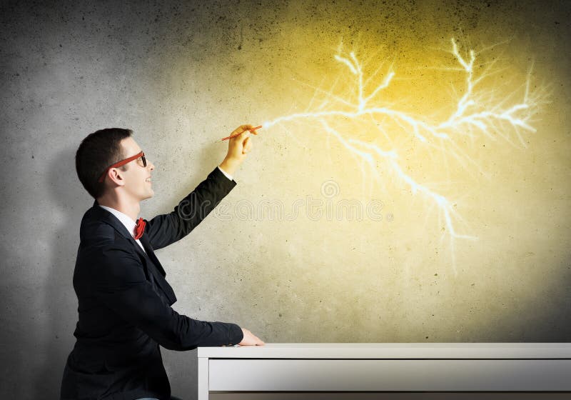 Smart guy draw on wall stock image. Image of eyeglasses - 65224621