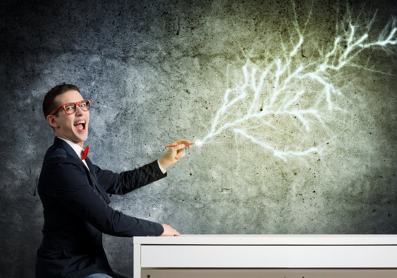 Smart guy draw on wall stock image. Image of eyeglasses - 65224621