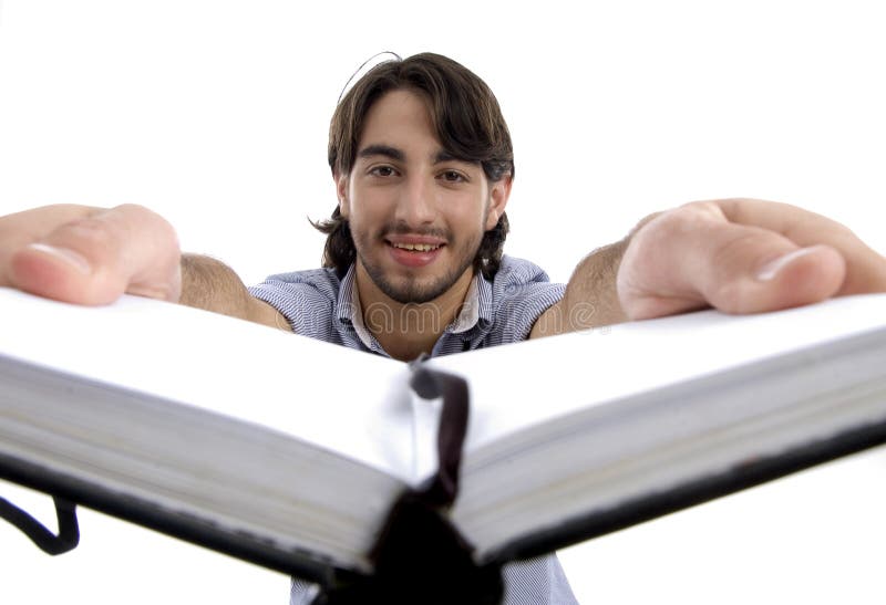 Smart Guy Holding His Opened Diary Stock Image - Image of male, pose ...