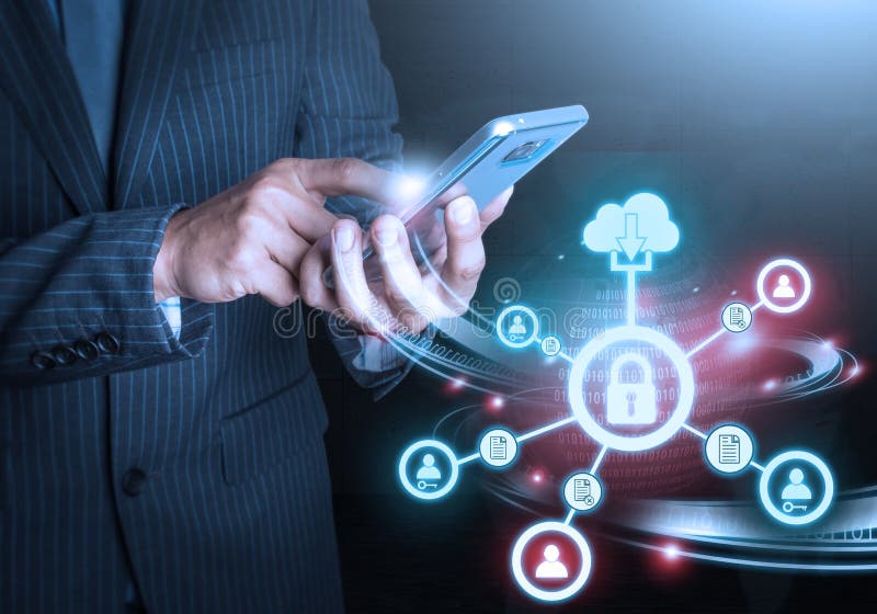 Smart Hand Holding Phone Futuristic Lock Connection Technology Stock ...