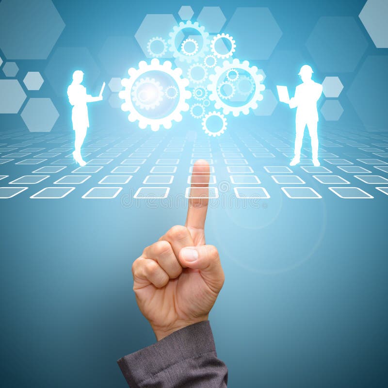 Hand Point To Digital World Background Stock Image - Image of ...