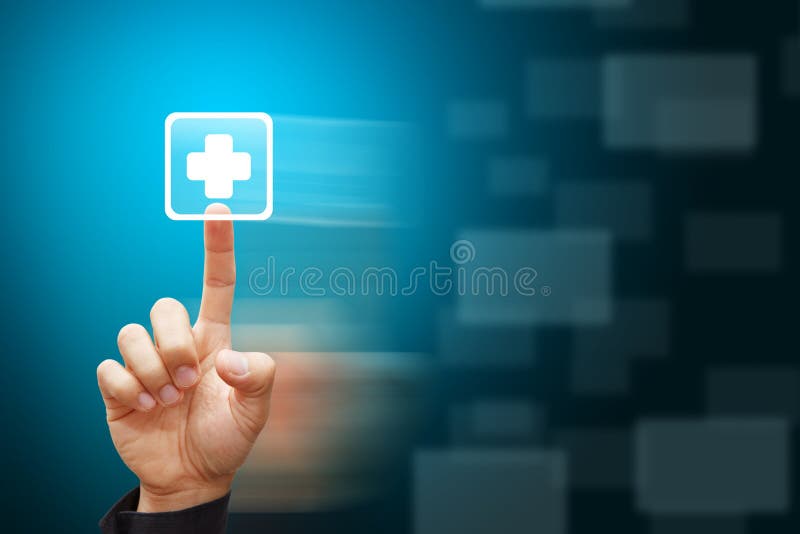 Smart Hand Press on First Aid Sign Stock Image - Image of health, medic ...