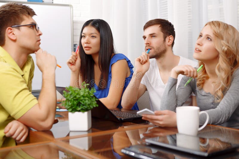 Smart Handsome App Developer with His Team Stock Photo - Image of ...