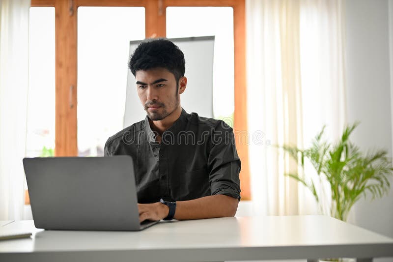 Handsome Tech Guy Pressing High Technology Stock Photo - Image of ...