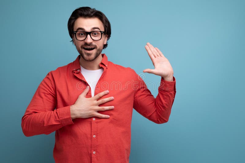 Smart Handsome Young Brunette Man with Glasses Explains an Idea Stock ...