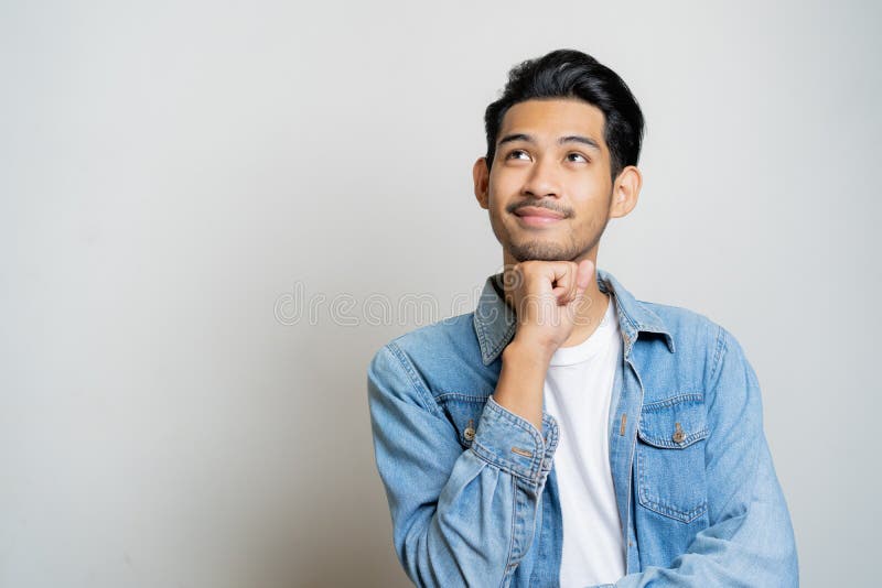 Asian Man Thinking and Smiling Stock Photo - Image of slim, adult ...