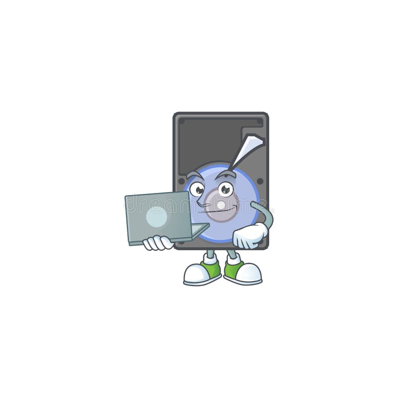 A Smart Hard Disk Mascot Icon Working with Laptop Stock Vector ...