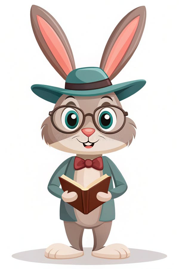 Smart Hare with Book and Glasses Stock Illustration - Illustration of ...