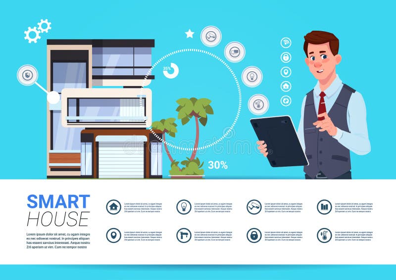 Smart Home Administration and Control Technology Concept with Man ...