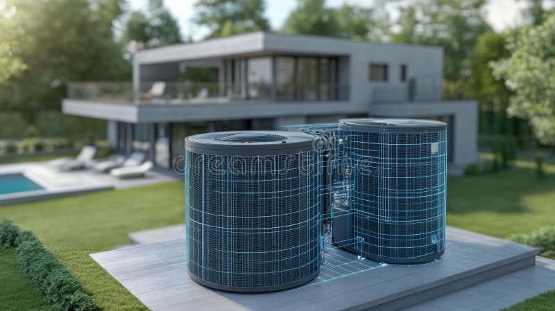 Smart Home Air Conditioning System in Modern House Backyard Stock ...