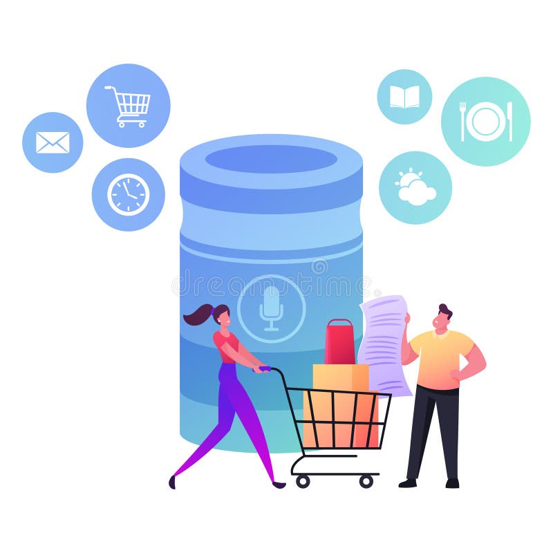 Smart Home Assistant Intelligence Technology. Characters with Shopping ...