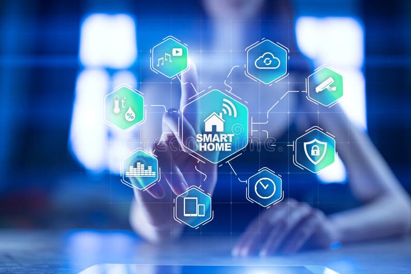 Smart Home Automation Concept on Virtual Screen. Stock Image - Image of ...