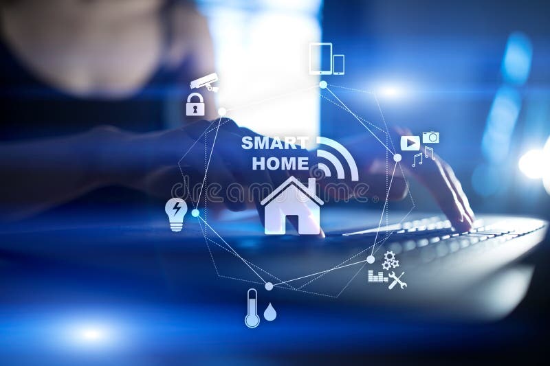 Smart Home Automation Concept on Virtual Screen. Stock Illustration ...