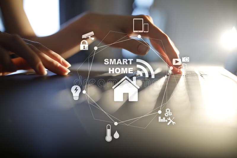 Smart Home Automation Concept on Virtual Screen. Stock Illustration ...
