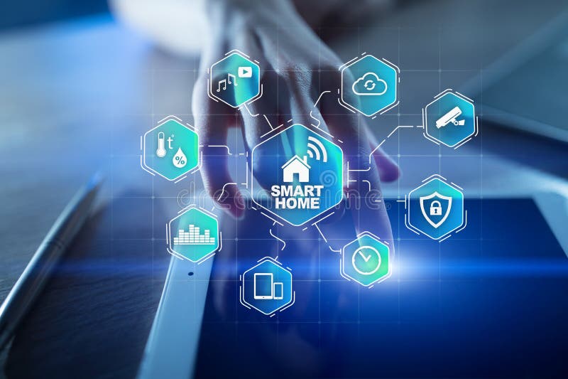 Smart Home Automation Concept on Virtual Screen. Stock Illustration ...