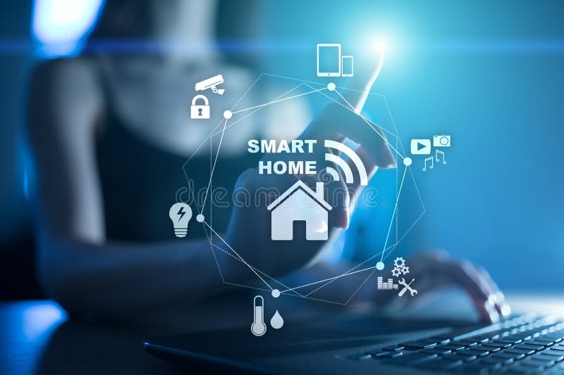 Smart Home Automation Concept on Virtual Screen. Stock Image - Image of ...